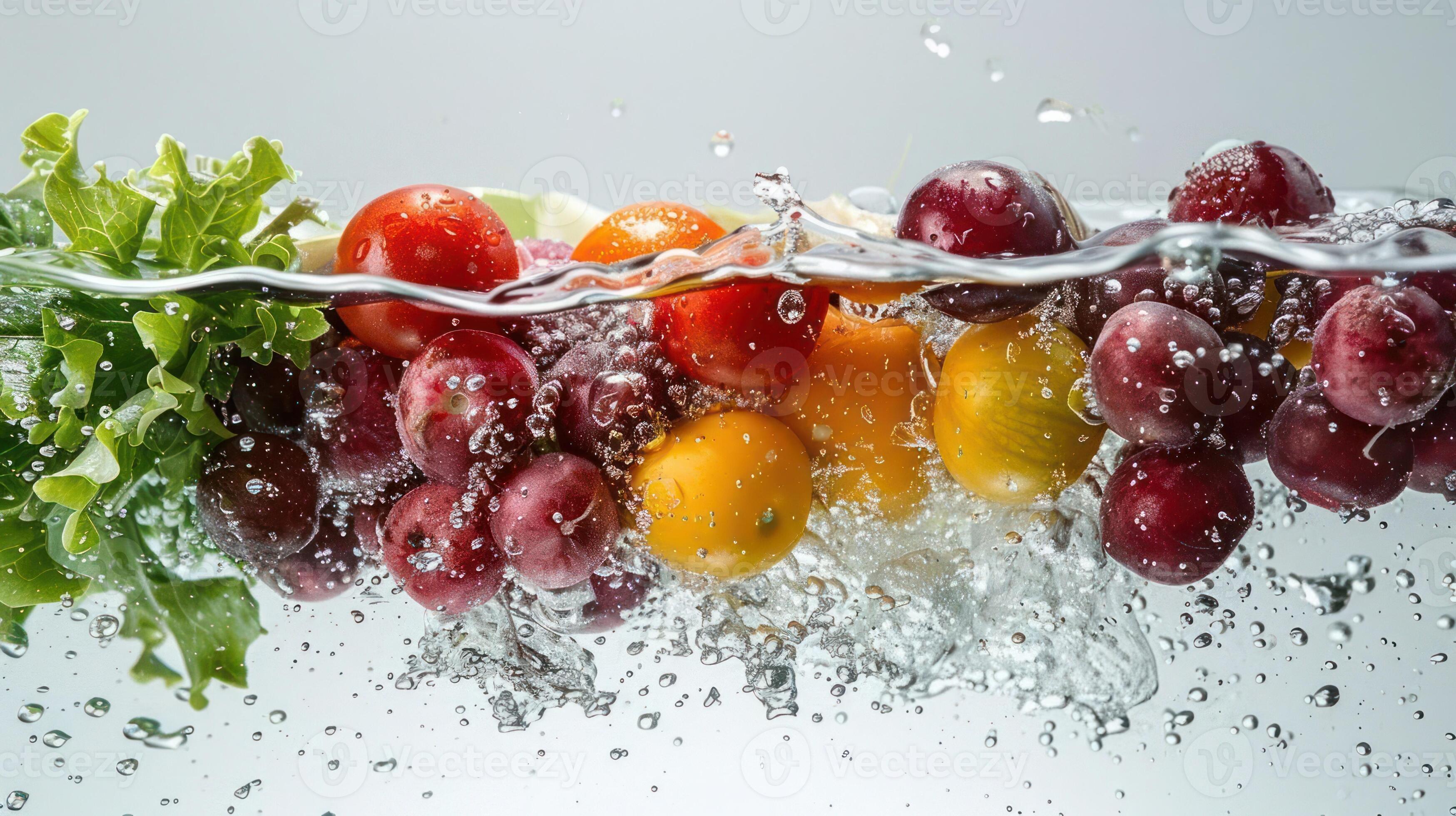 Fresh fruits and greens submerged in water, creating a refreshing visual effect. 56932532 Stock ...