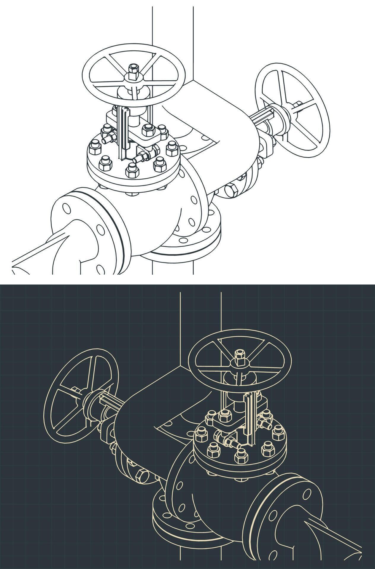 Globe valves isometric blueprints 56935097 Vector Art at Vecteezy