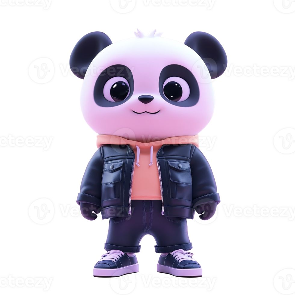 A stylish panda wearing a leather jacket and sneakers 56947598 PNG