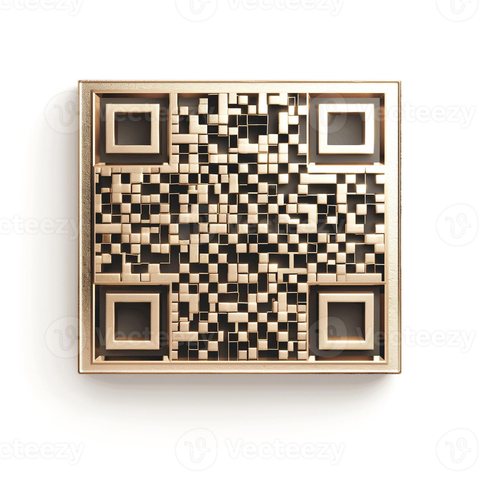 Stylized 3D QR code in a golden finish, adding a modern touch to ...