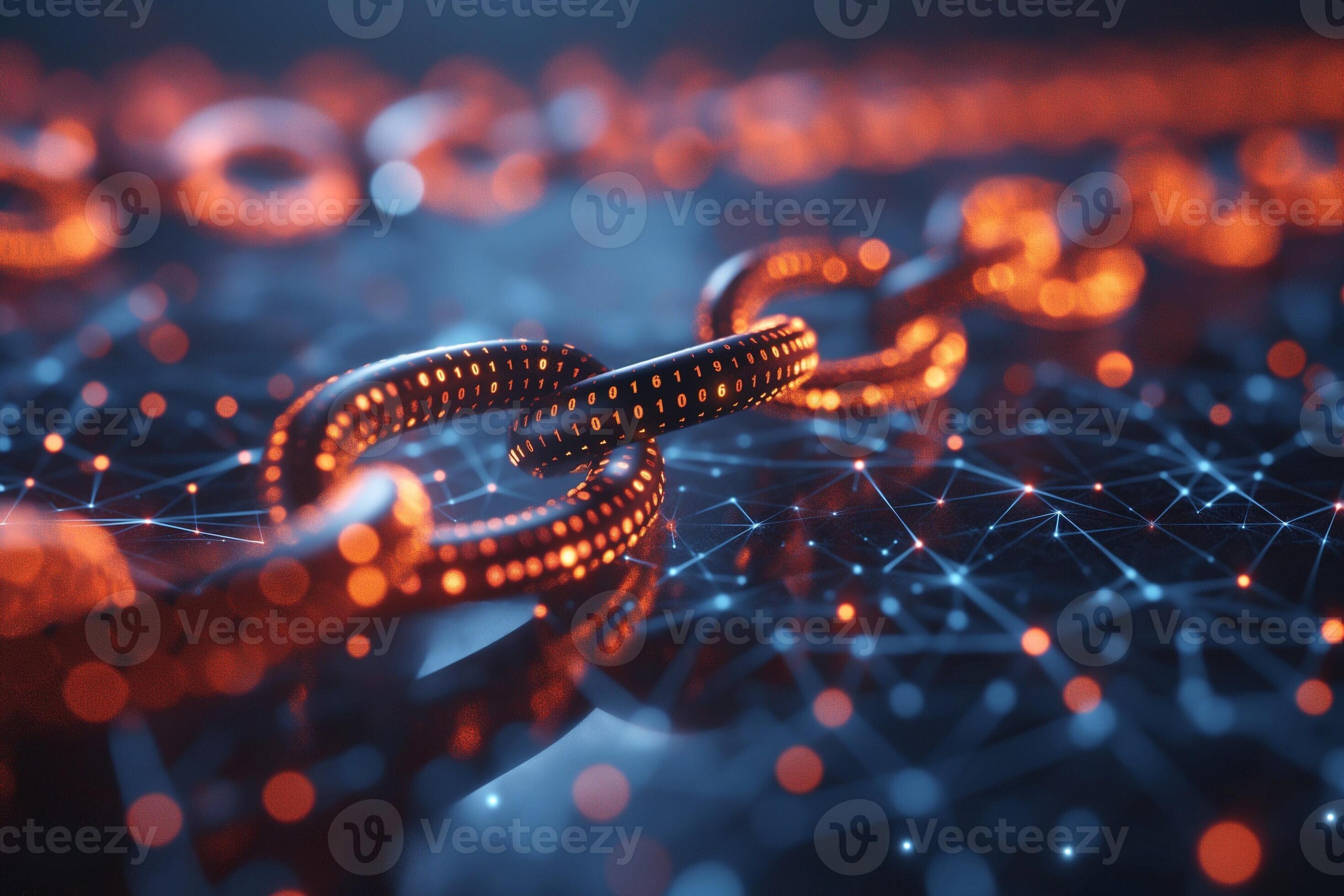 Futuristic Digital Chain Link Symbolizing Blockchain Technology In A