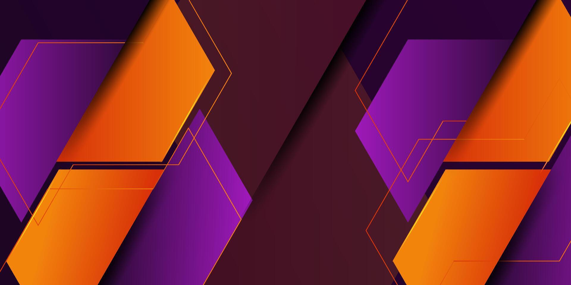 Abstract 3D background with purple and orange gradient colors. Hexagonal cut pattern overlay ...