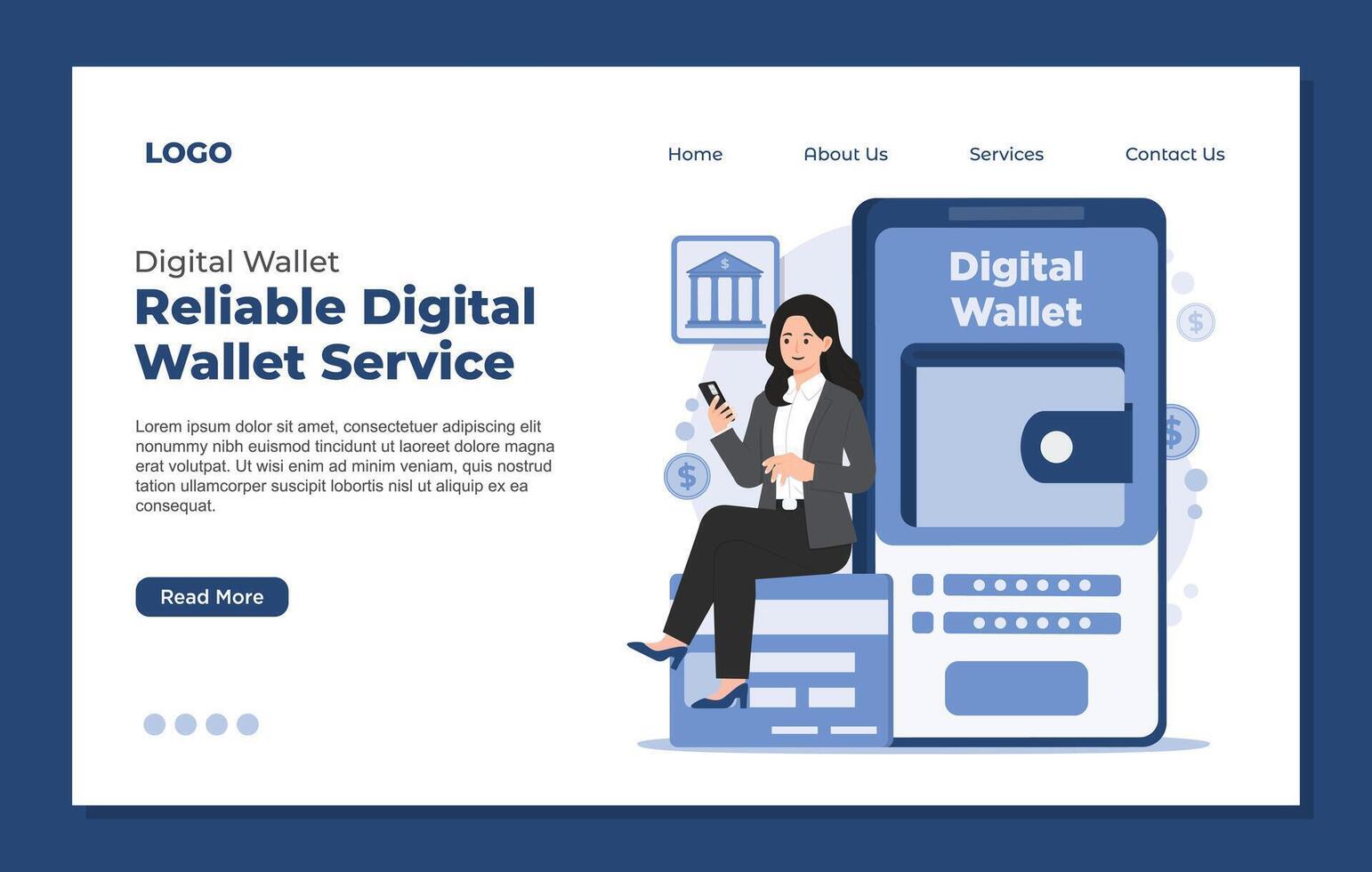 Landing page template for digital wallet fintech concept, offering ...