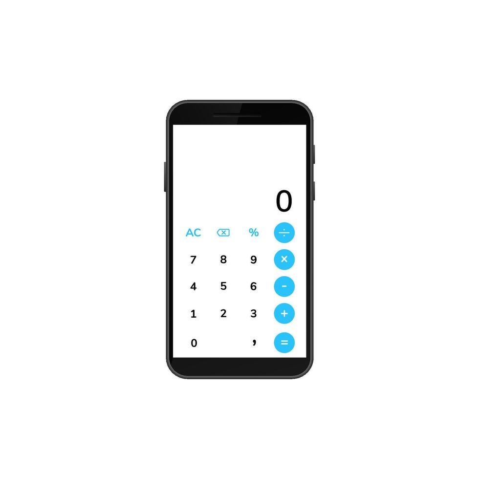Digital calculator app displayed on smartphone screen with numeric keypad and operation symbols ...
