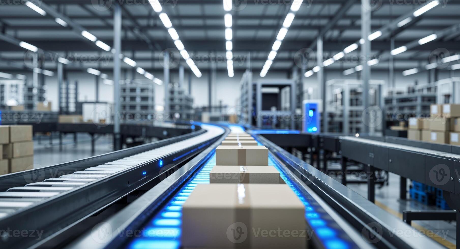 Automated conveyor belt system streamlining package handling and distribution in warehouse ...