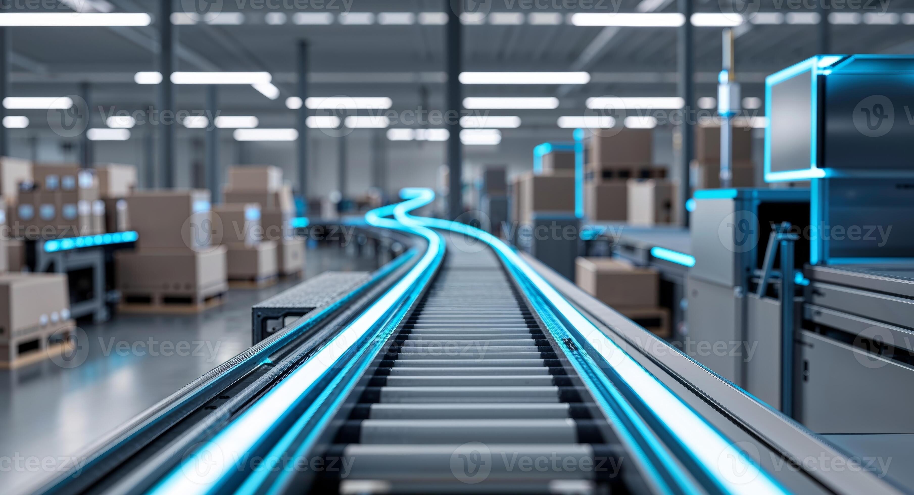 Automated conveyor belt system streamlining package handling and distribution in warehouse ...