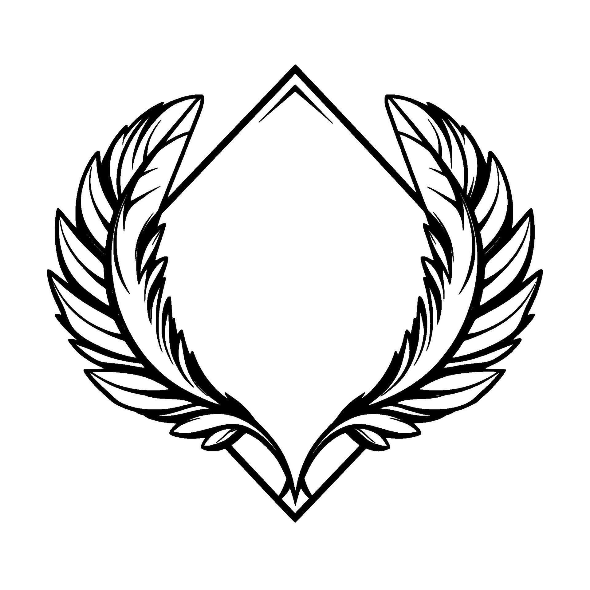 Black and White Illustration of a Rhombus Frame Adorned with Symmetrical Feathered Wreaths ...
