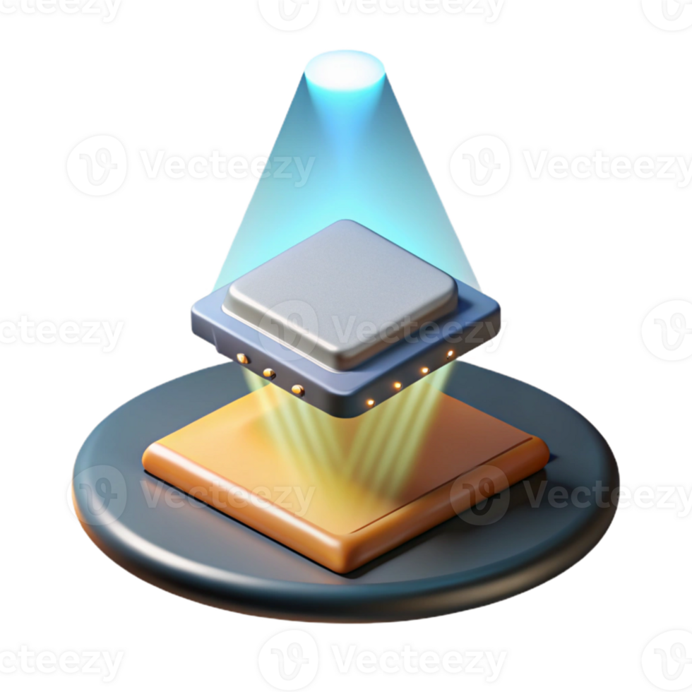 Beautiful Abstract A Single Levitating Microchip Emitting Beams Of Light Intricate Details