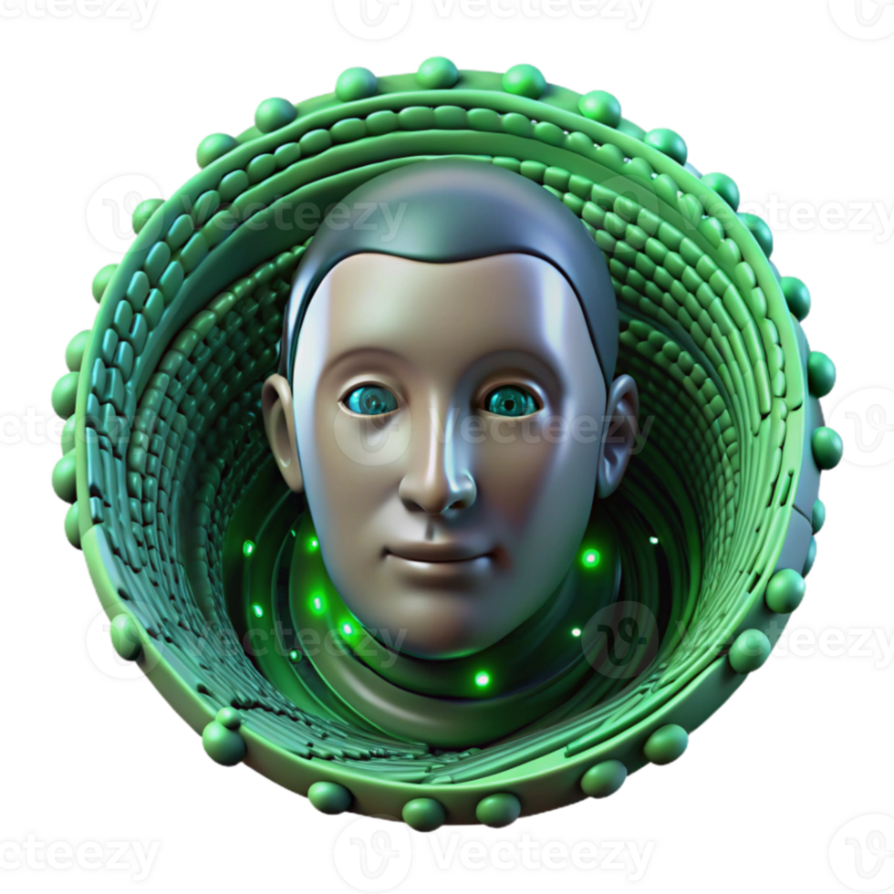 serene abstract An face emerging from a swirling vortex of binary code ...