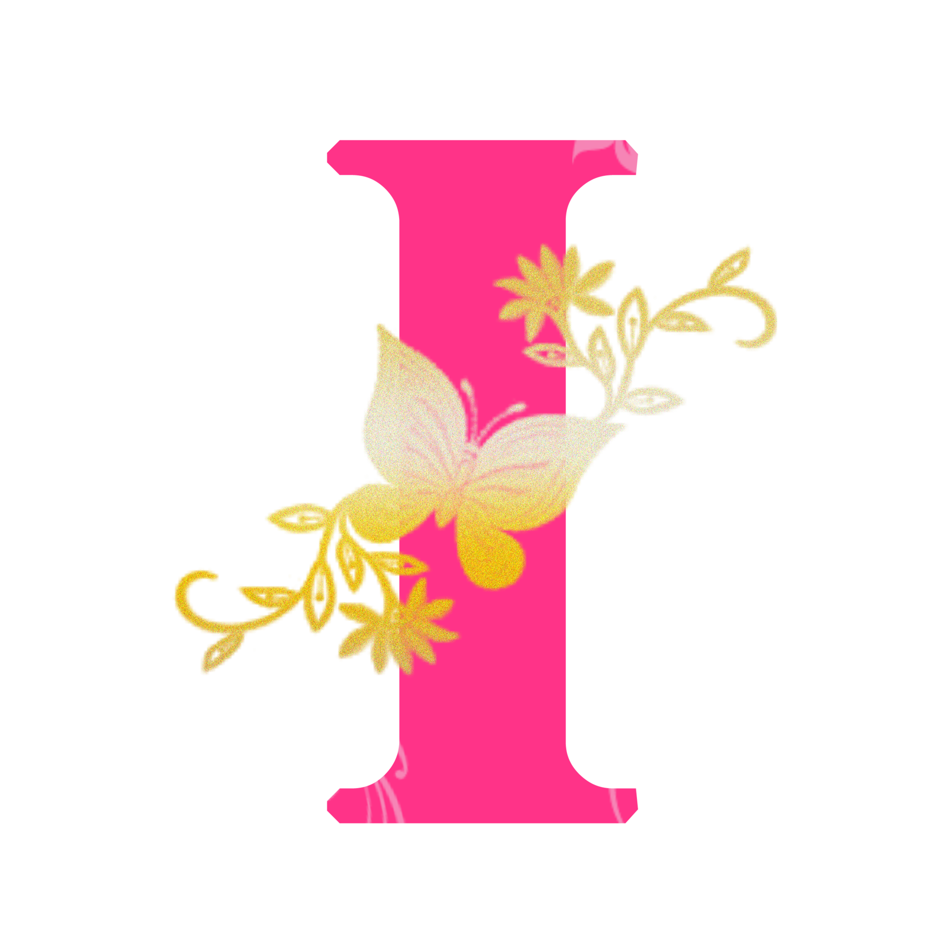 Pink Letter I with Floral and Butterfly Decoration 57042141 PNG