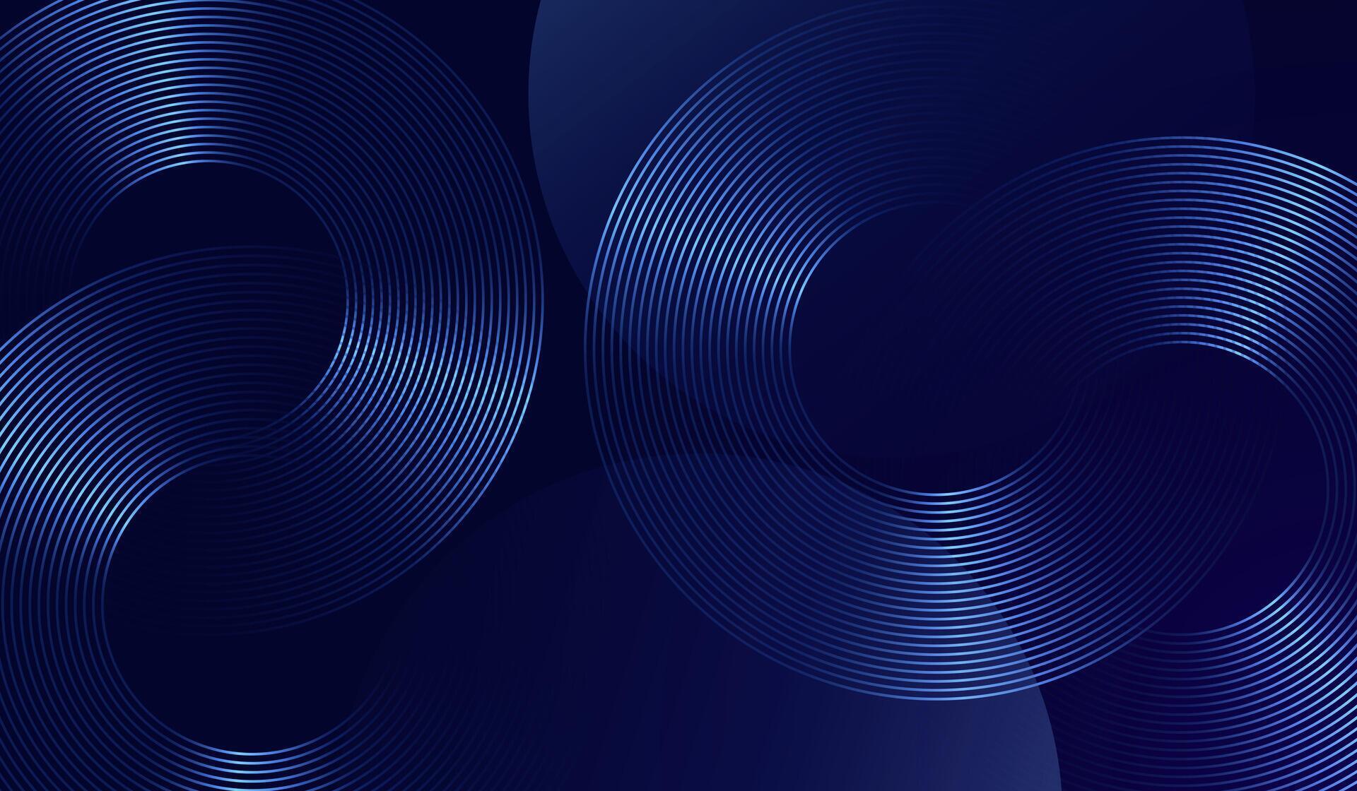 A futuristic abstract design featuring interlocking circular wave patterns in glowing blue tones ...