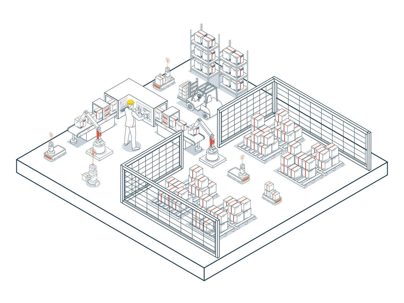 A modern logistics warehouse concept featuring autonomous robots ... A modern logistics warehouse concept featuring autonomous robots ...