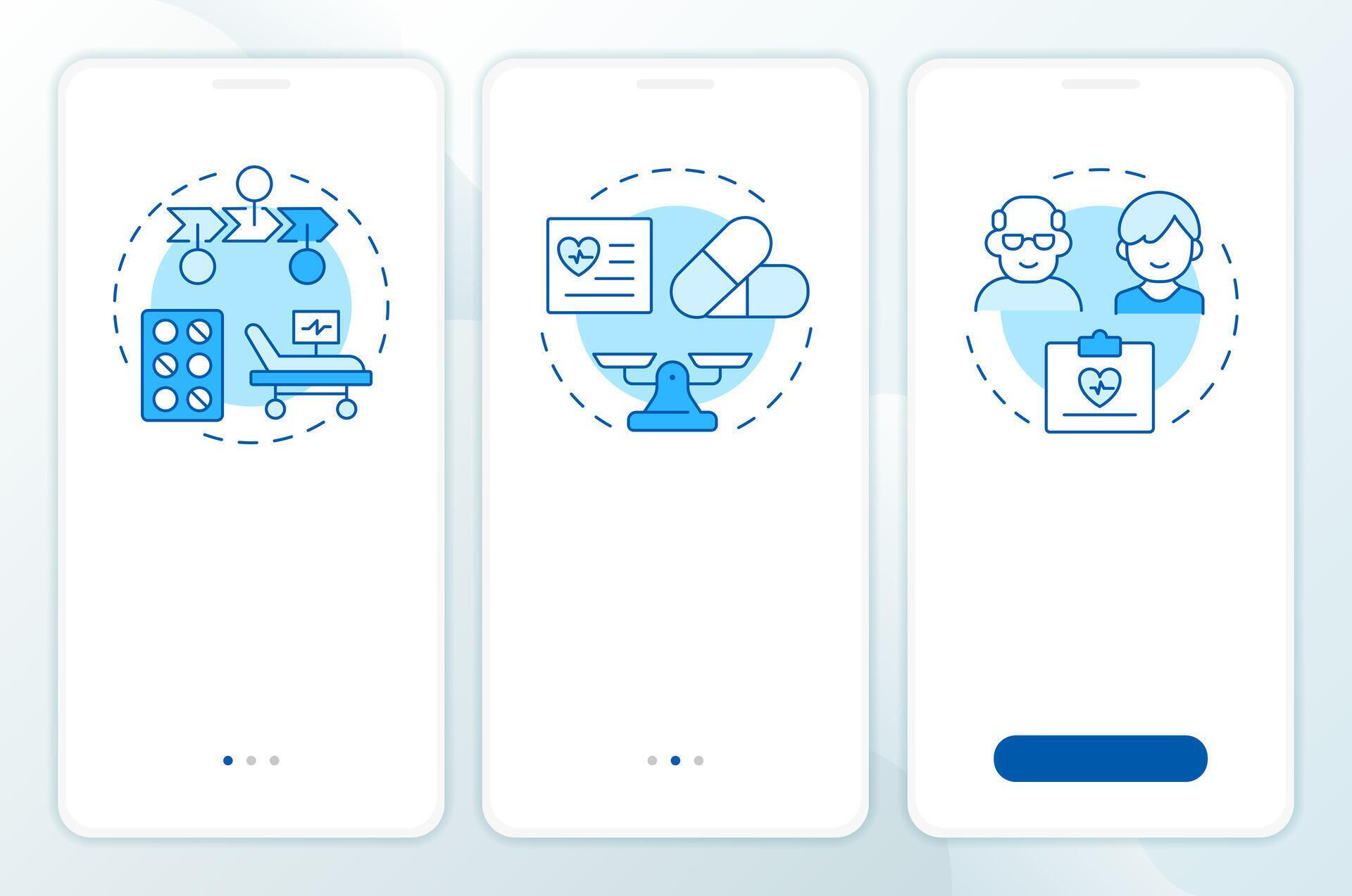 Components Of Um Blue Onboarding Mobile App Screen Medicine Walkthrough 3 Steps Editable