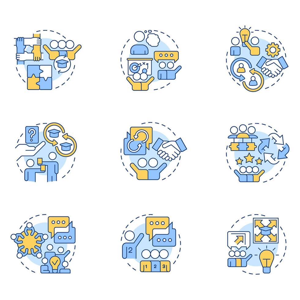 cooperativa aprendizaje multi color concepto iconos trabajo en equipo ...