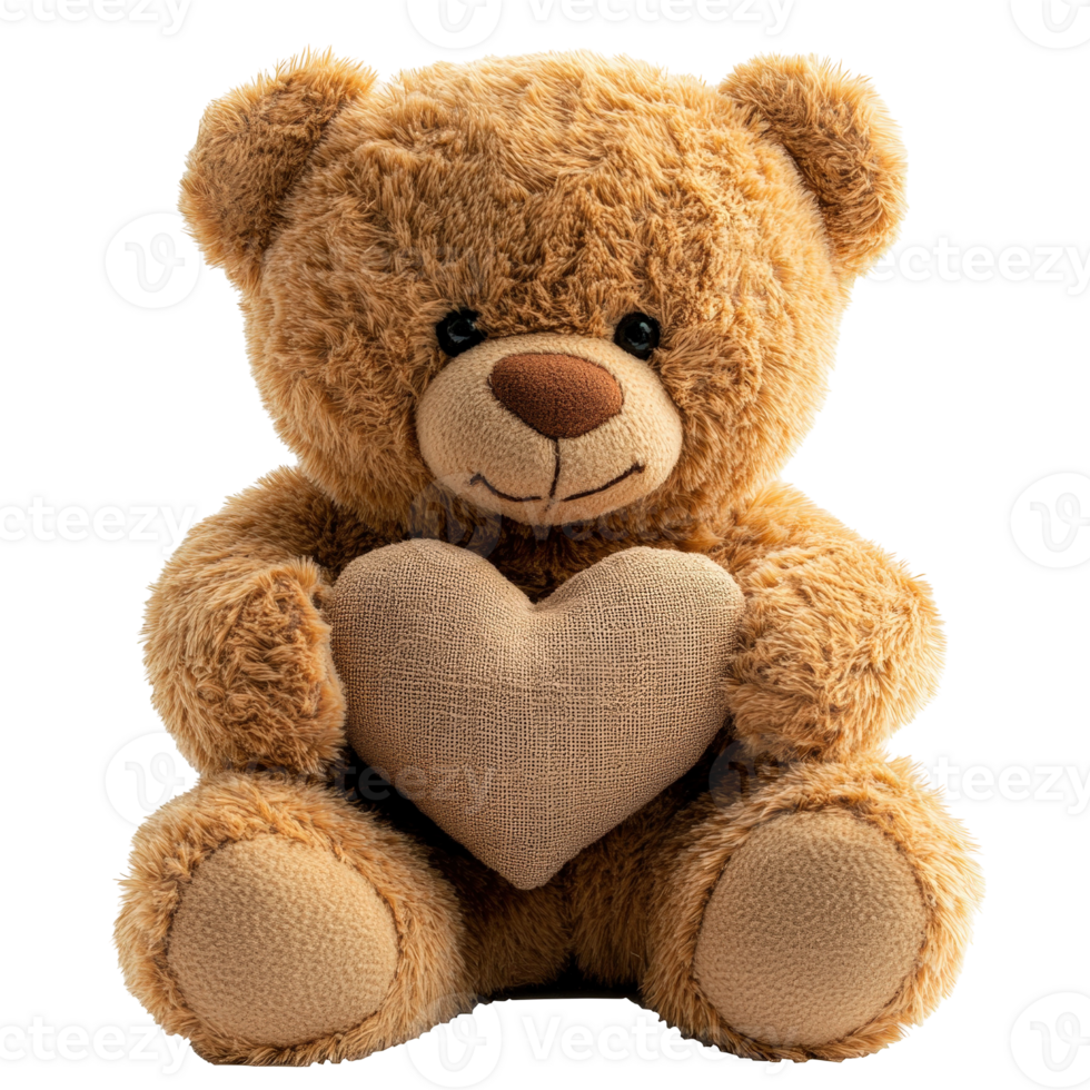 Cute plush teddy bear holding a fabric heart symbolizing love and affection for kids and adults ...