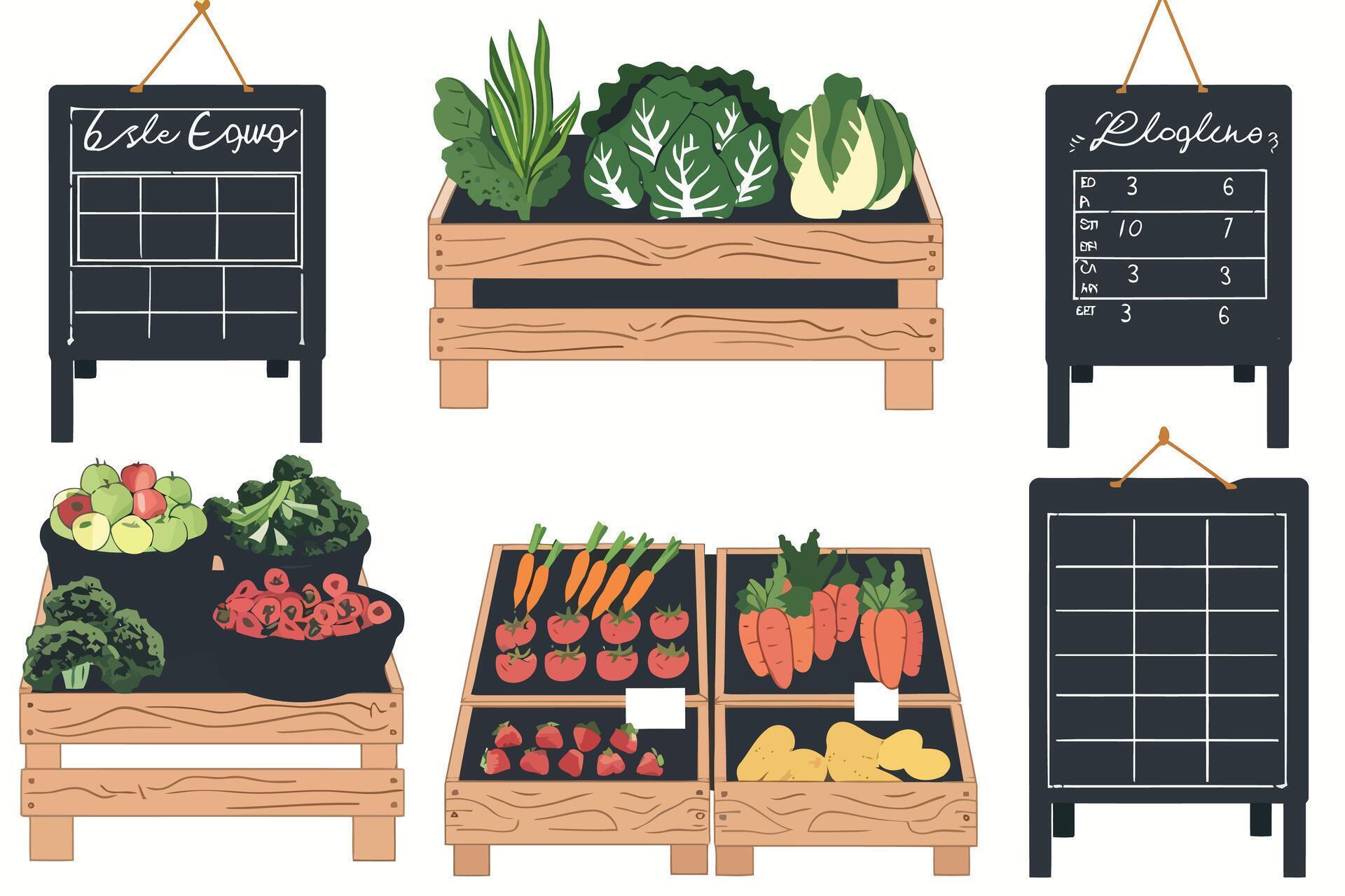 Farmers market price tags and labels design kit silhouette isolated 57066600 Vector Art at Vecteezy