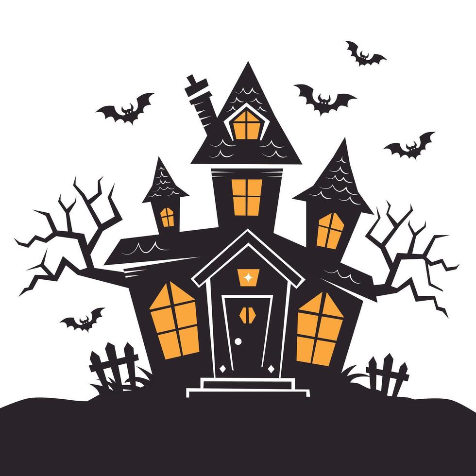 Eerie mansion with flying bats 57066796 Vector Art at Vecteezy
