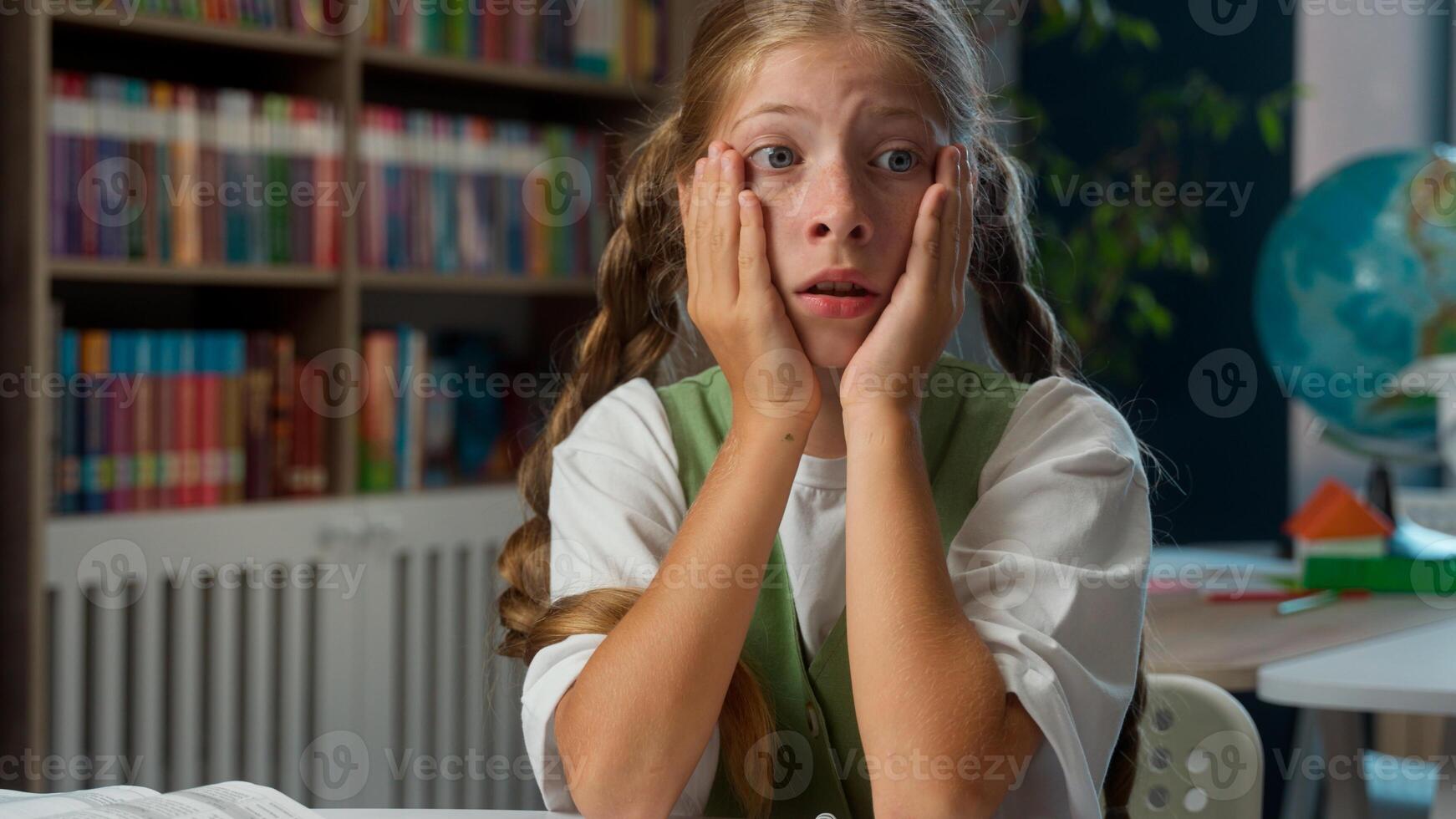 asustado preocupado ansioso caucásico pequeño niña temeroso asustado colegio niño niño nervioso ...