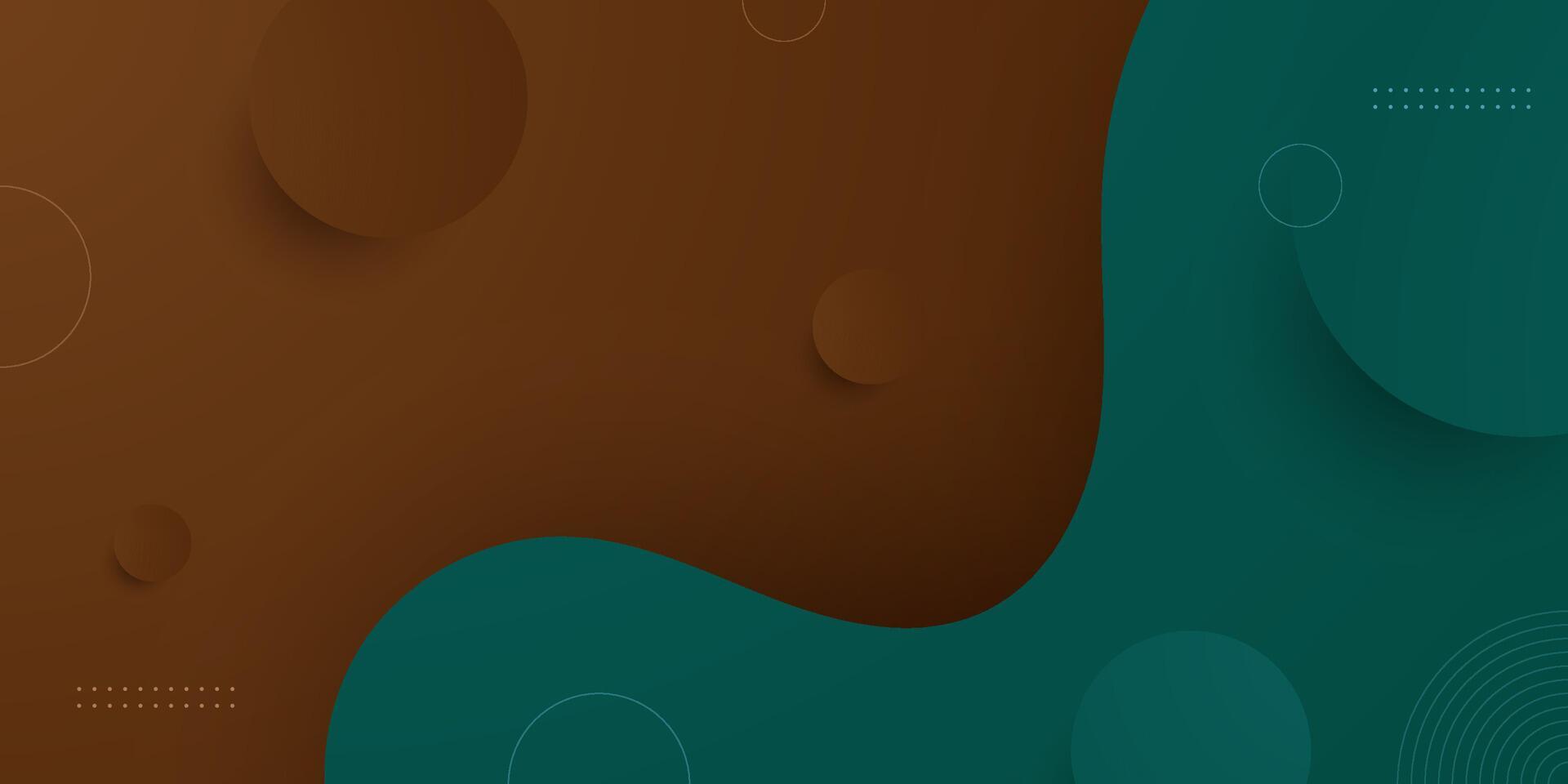 Abstract dark brown and green wave 3D background. Circle pattern on fluid shapes design ...
