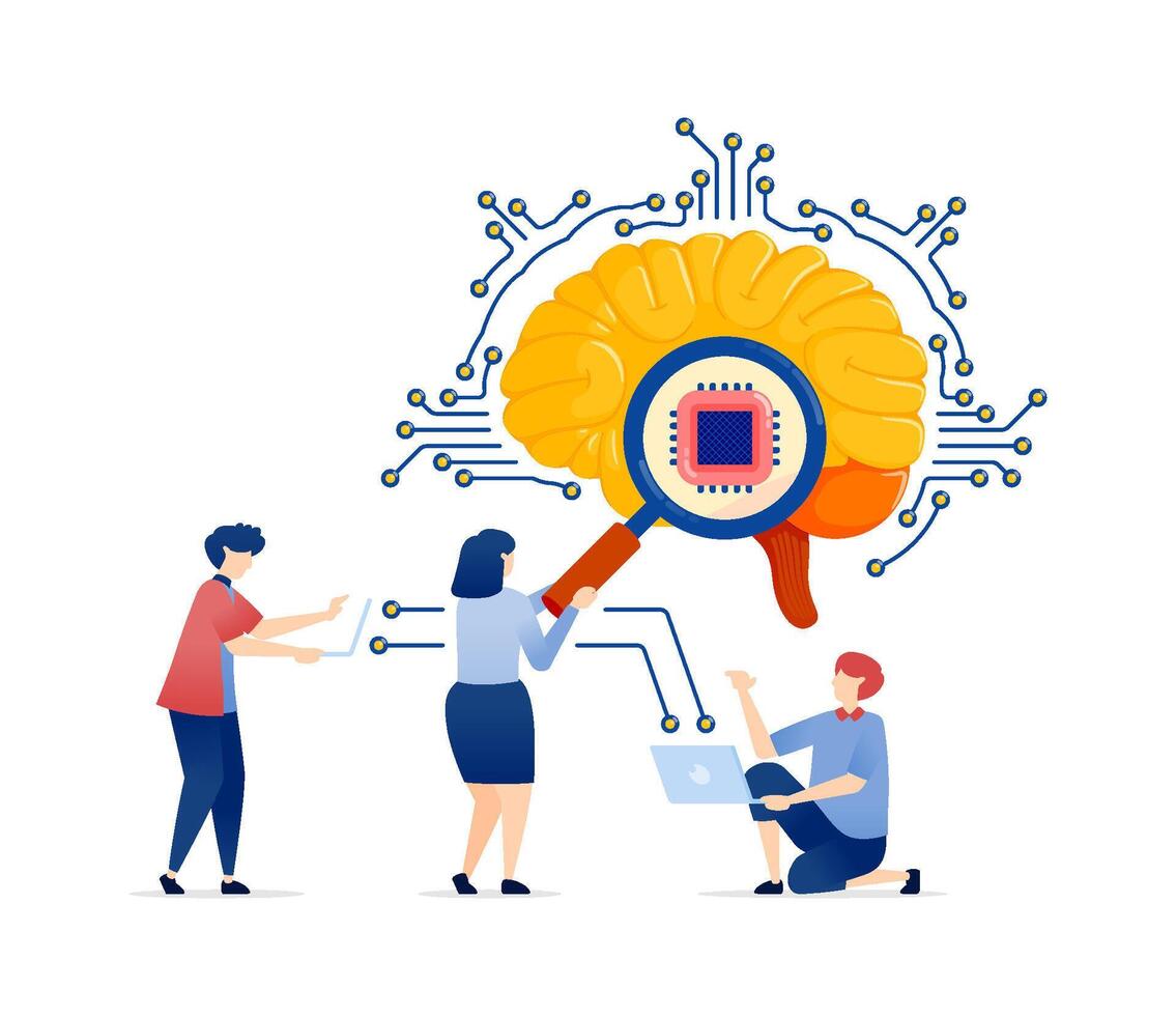 Illustration of People Accessing an AI Brain Network Using a Chip for ... Illustration of People Accessing an AI Brain Network Using a Chip for ...