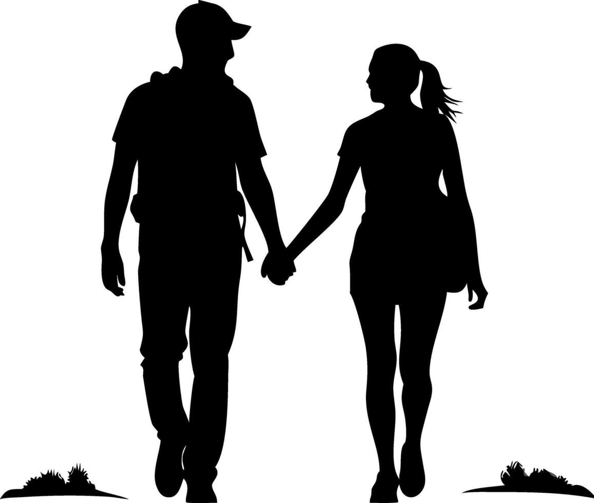 Silhouette Couple Walking Holding Hands Outdoor Adventure Concept ...