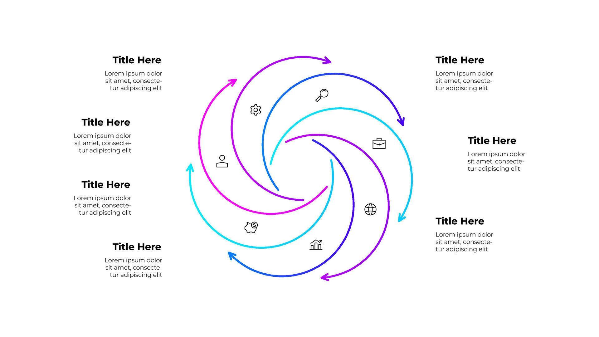 Line Infographic Diagram Featuring A Circular Workflow With 7 Arrows And Icons Business