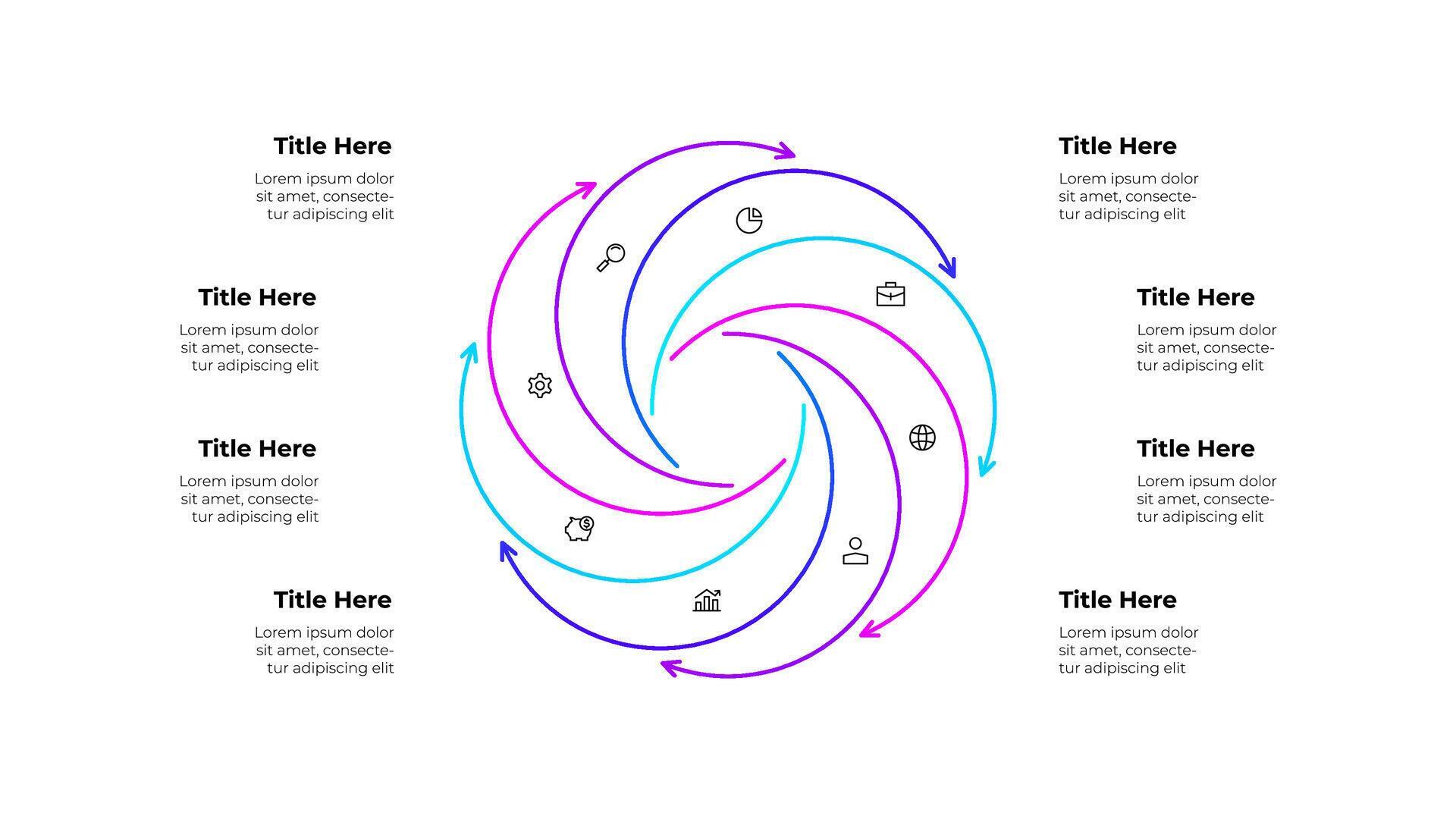 Line Infographic Diagram Featuring A Circular Workflow With 8 Arrows And Icons Business
