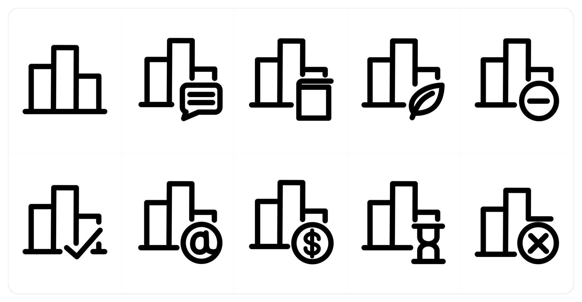 Set of 10 bar graph icons as bar graph, graph message, graph book ...