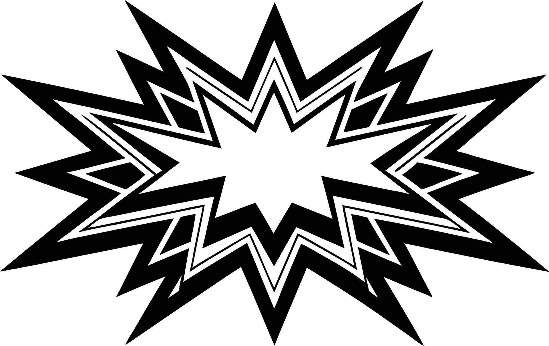 geometric starburst shape, black and white, sharp angles, concentric design, jagged edges ...