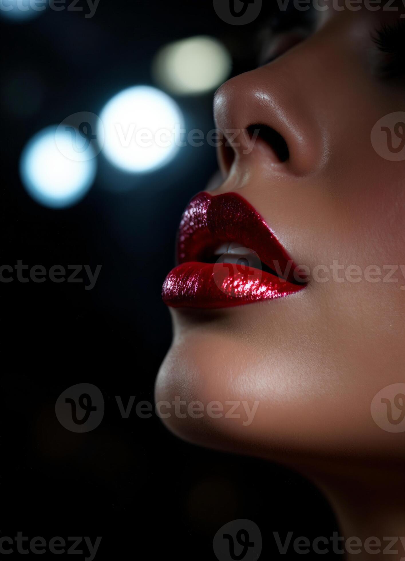 Close-up portrait of a beautiful woman with bright red lips. Red Lip Beauty 57129526 Stock Photo ...