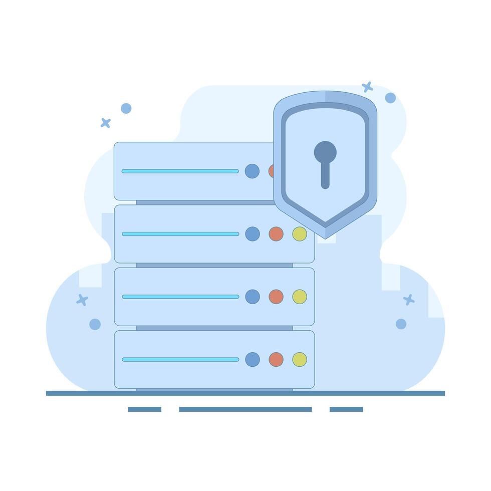 Server Data Security Concept Data Server With Shield Secure Data Concept Secure Server Data