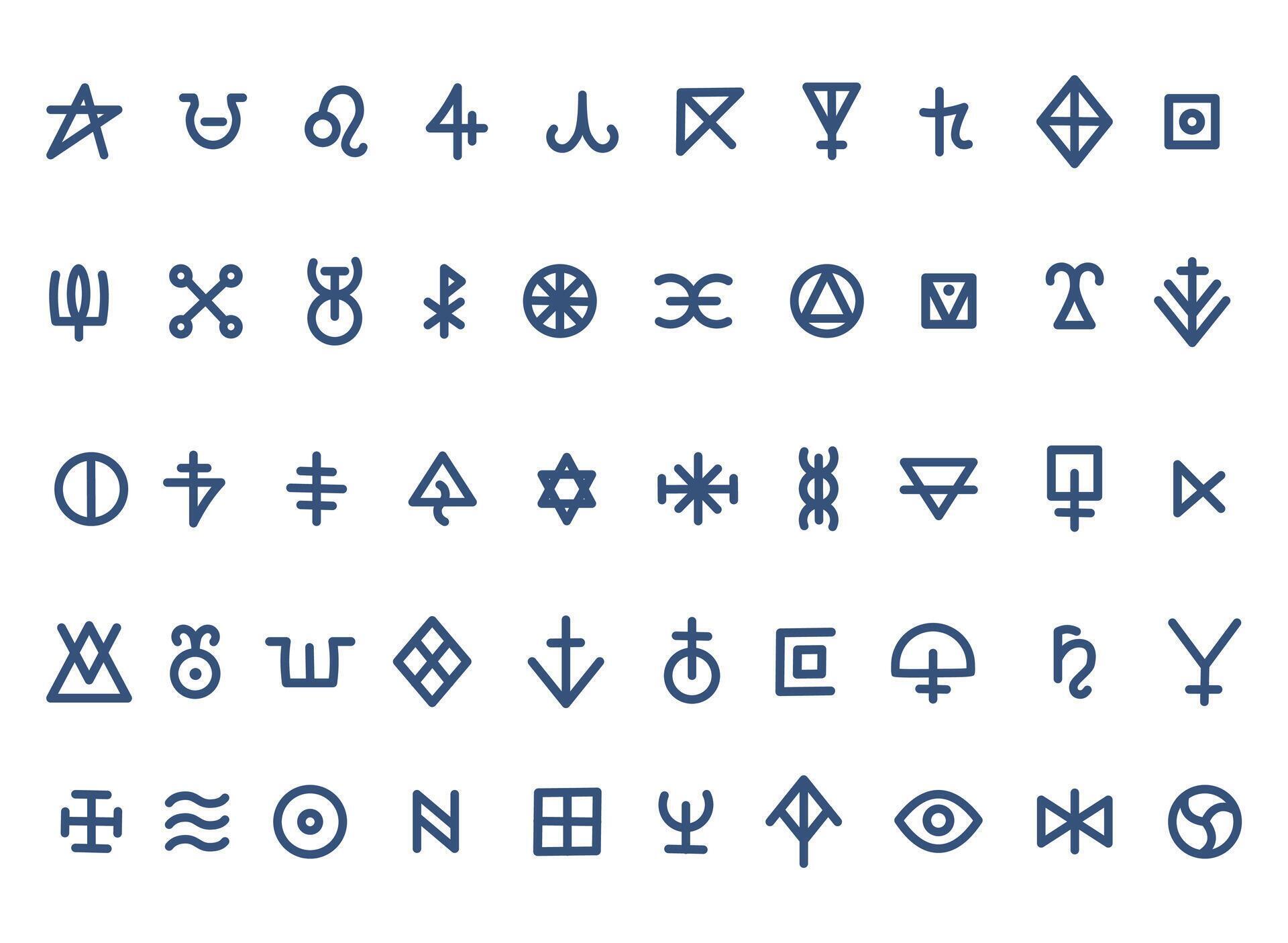 Set Runes Symbols. Abstract Digital Glyphs for Sci-Fi, AI, and Cyber Interfaces 57131949 Vector ...