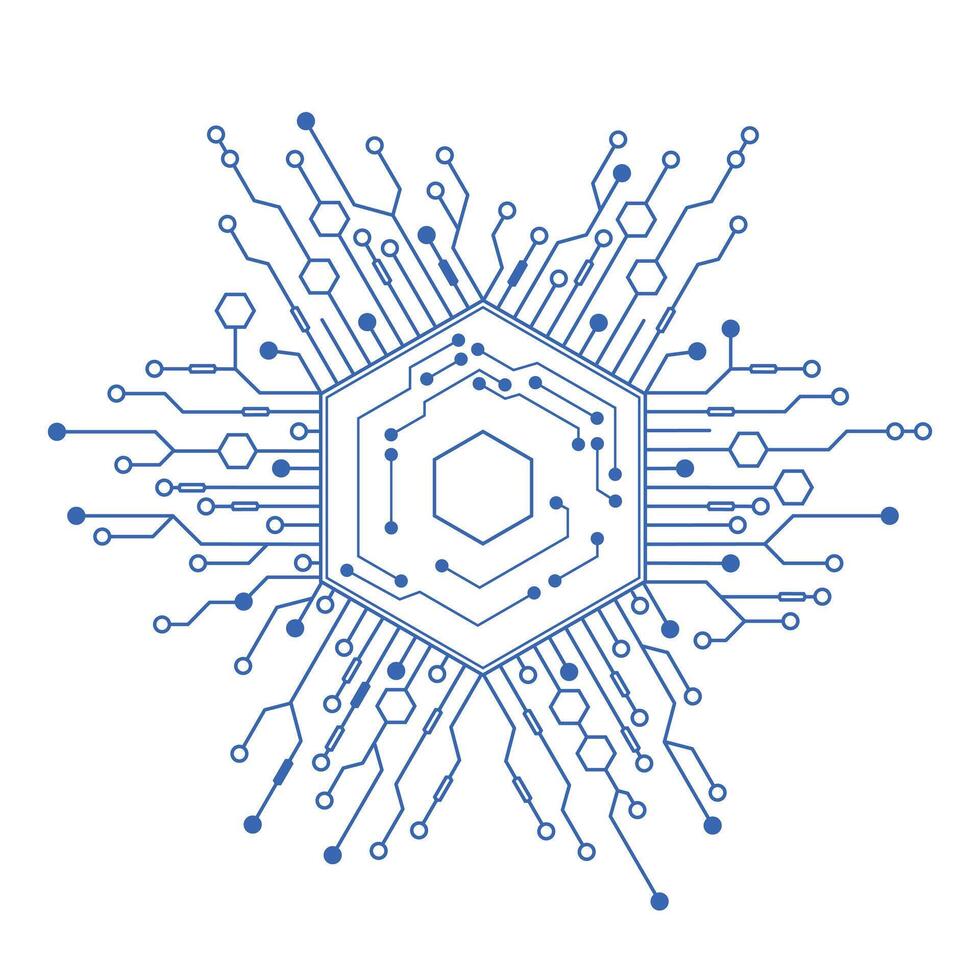 Hexagonal Circuit Core. Futuristic Tech Blueprint with Digital Connections 57131955 Vector Art ...