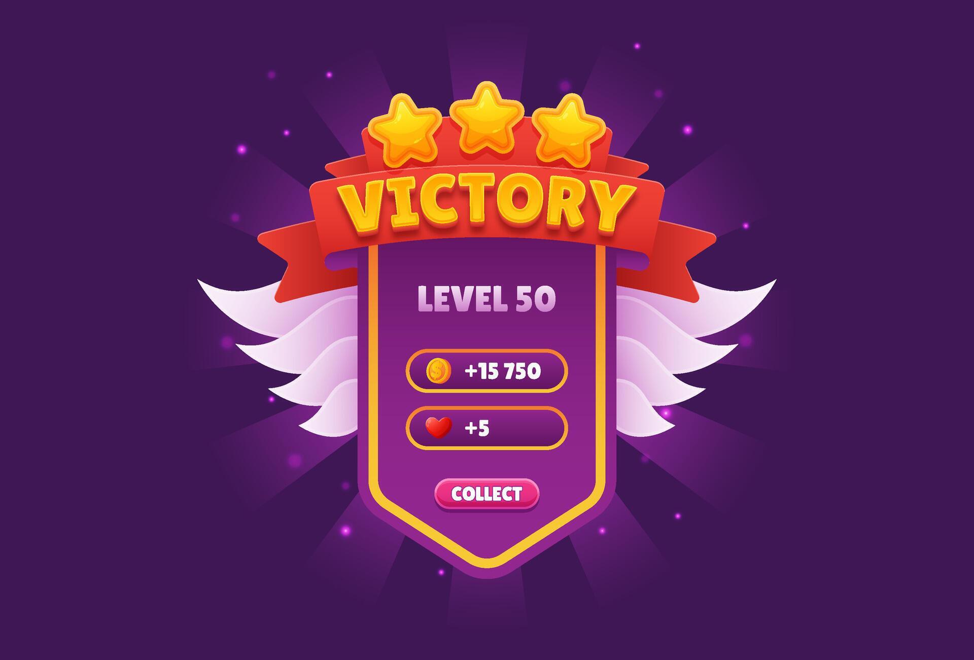 Game UI Level Win Popup. Victory Badge with Trophy Design. Tournament or Competition Interface ...