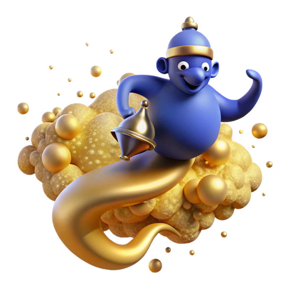 beautiful creative wonderful minimalist 3D Genie on Golden Cloud Illustration genuine exclusive ...