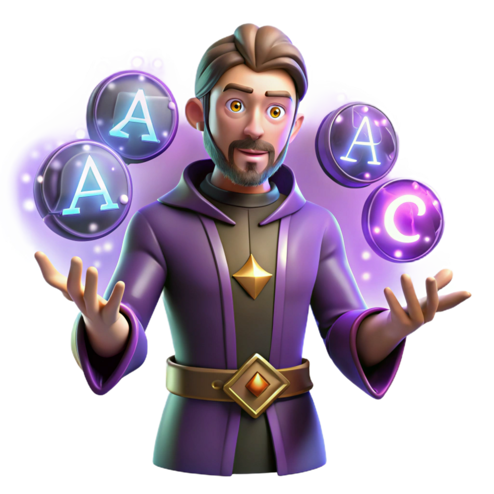 3D Wizard Cartoon Juggling Letters Illustration 57137666 PNG