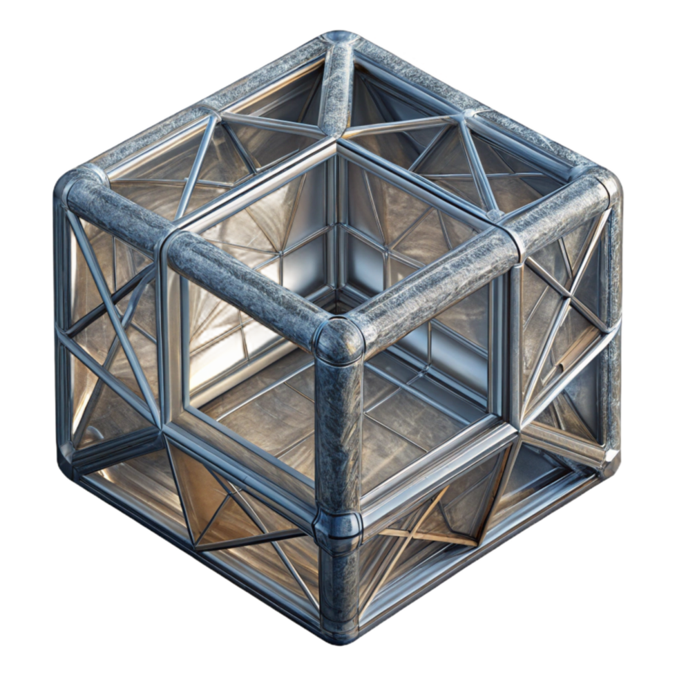Serene Contemporary Abstract Wireframe Cube Rotating Isolated On