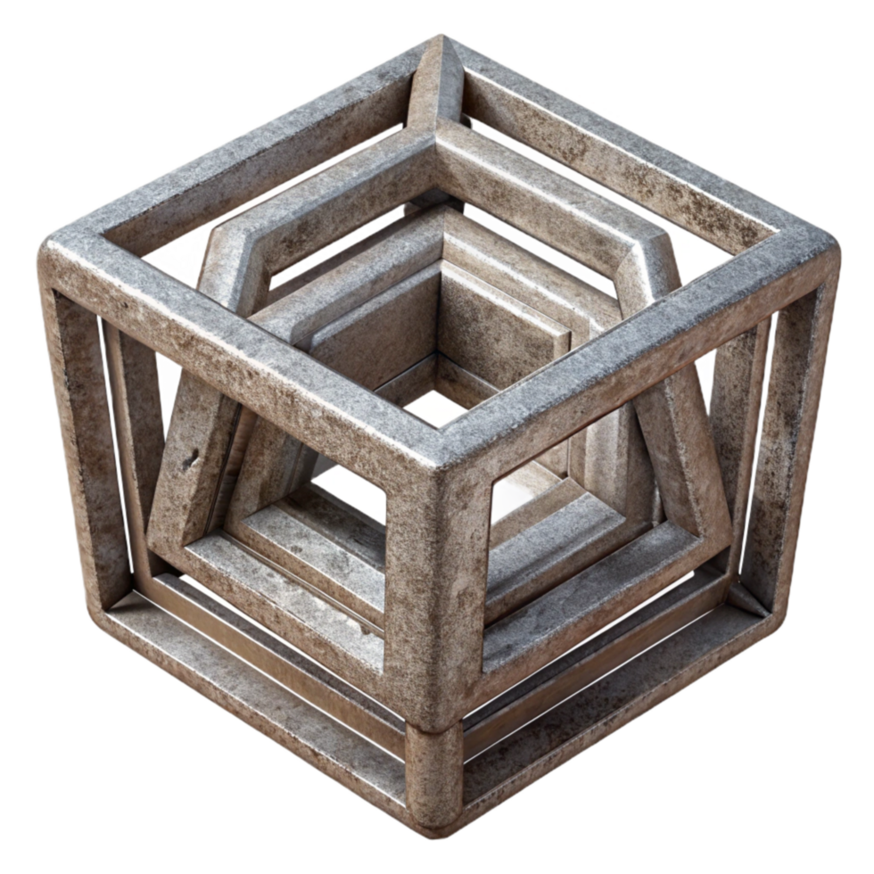 Magnificent Classic Abstract Wireframe Cube Rotating Isolated On