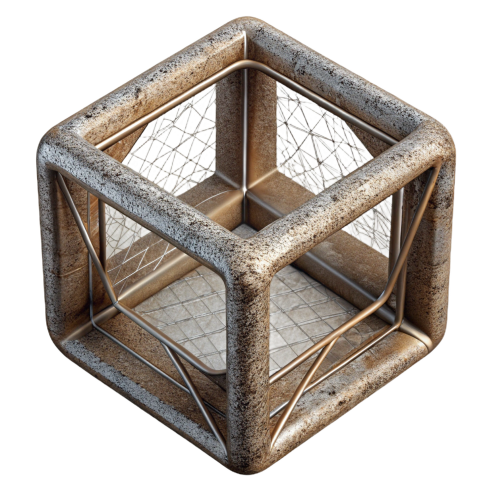 Magnificent Traditional Abstract Wireframe Cube Rotating Isolated On