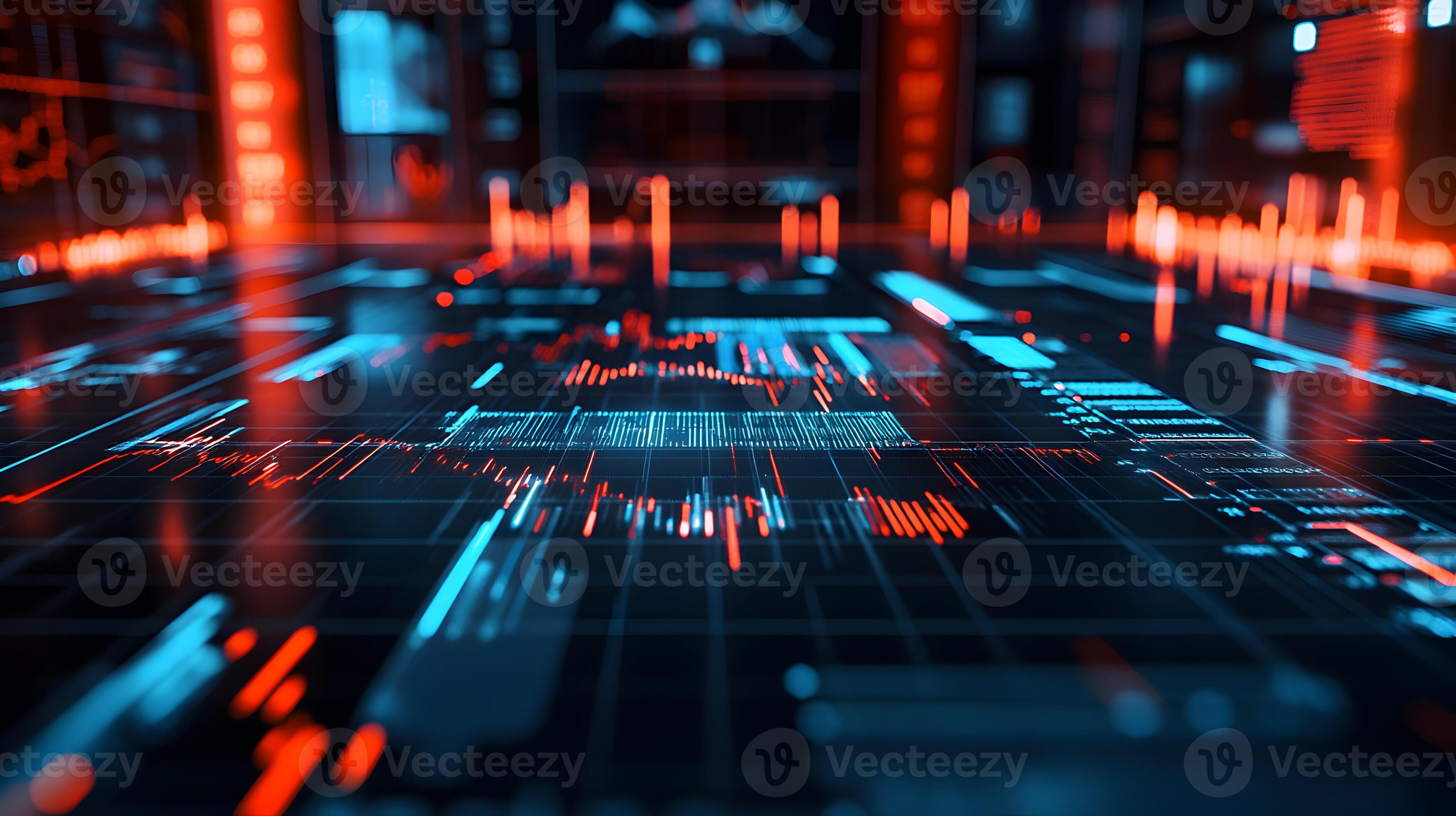 Futuristic Data Stream Visualization with Blue and Orange Glowing ...