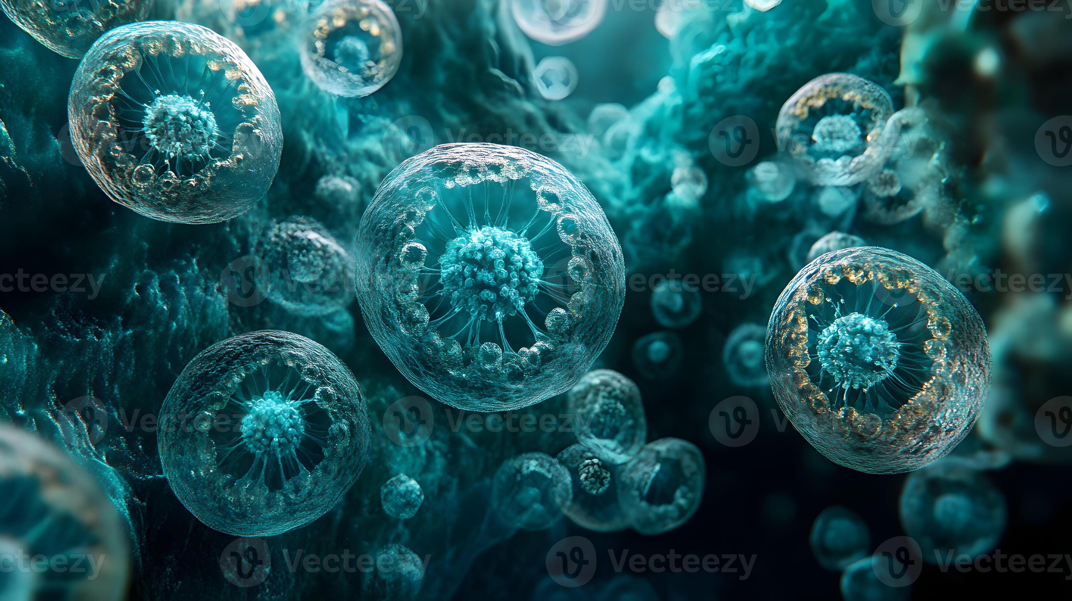 Mesmerizing Microscopic World Unveiling Cellular Structures In Teal A Biological Depth