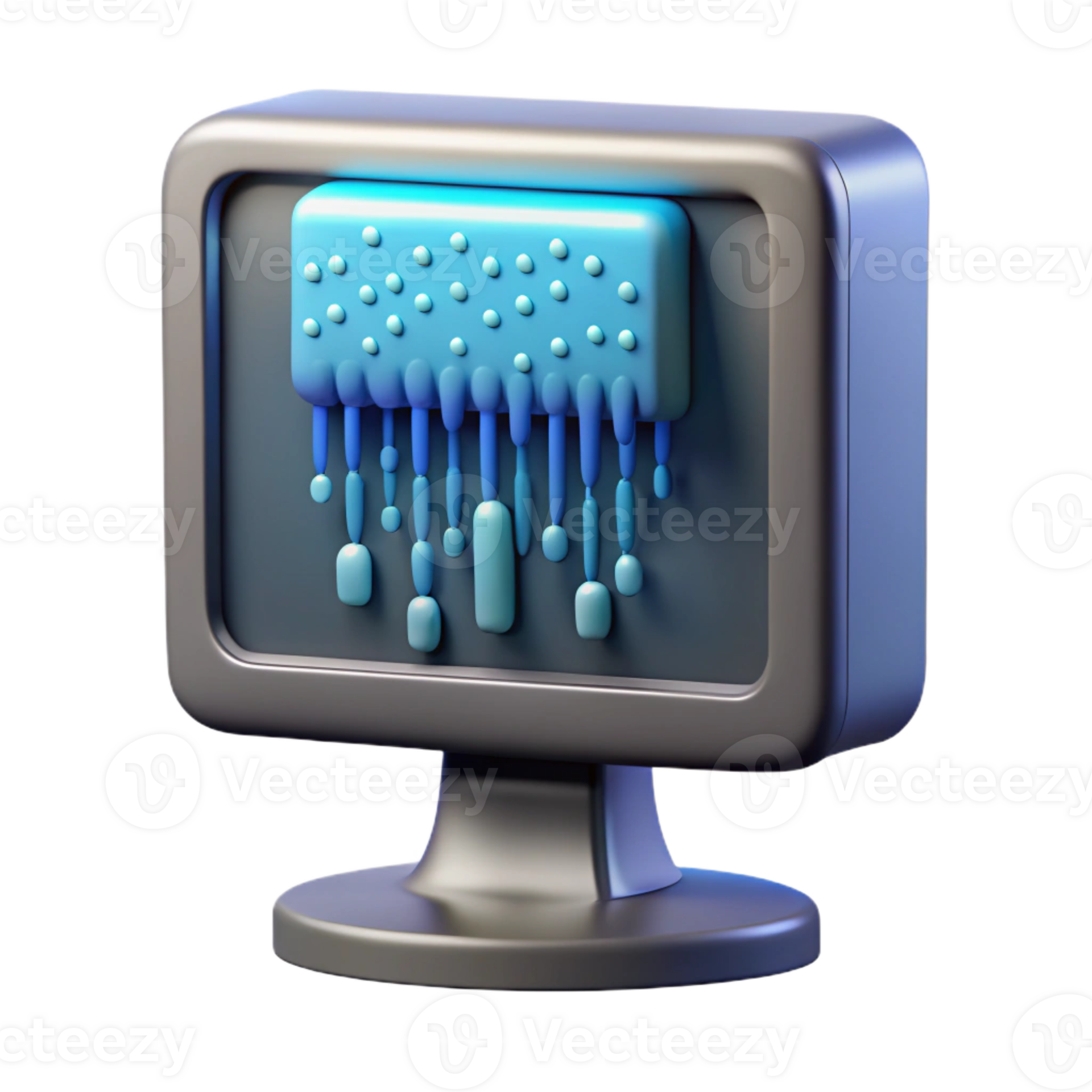 vibrant classic A vintage computer monitor displaying a cascading waterfall of binary code ...