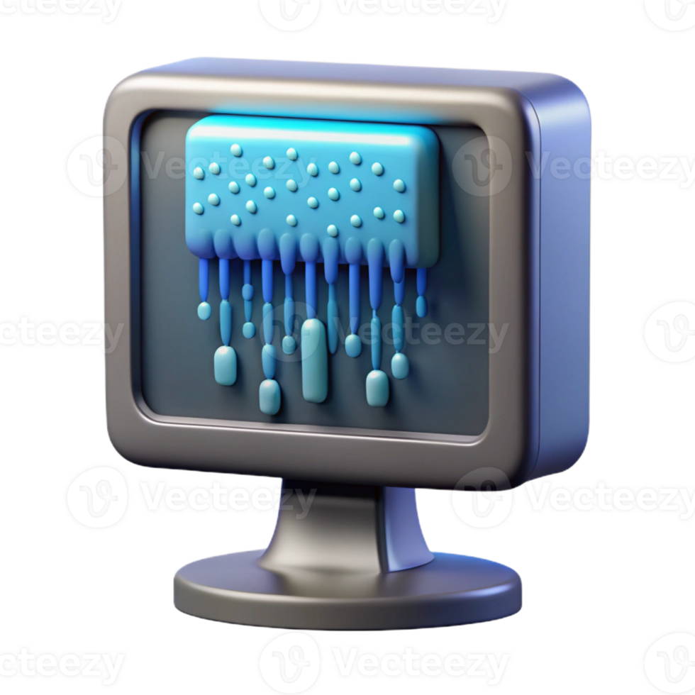 vibrant classic A vintage computer monitor displaying a cascading waterfall of binary code ...