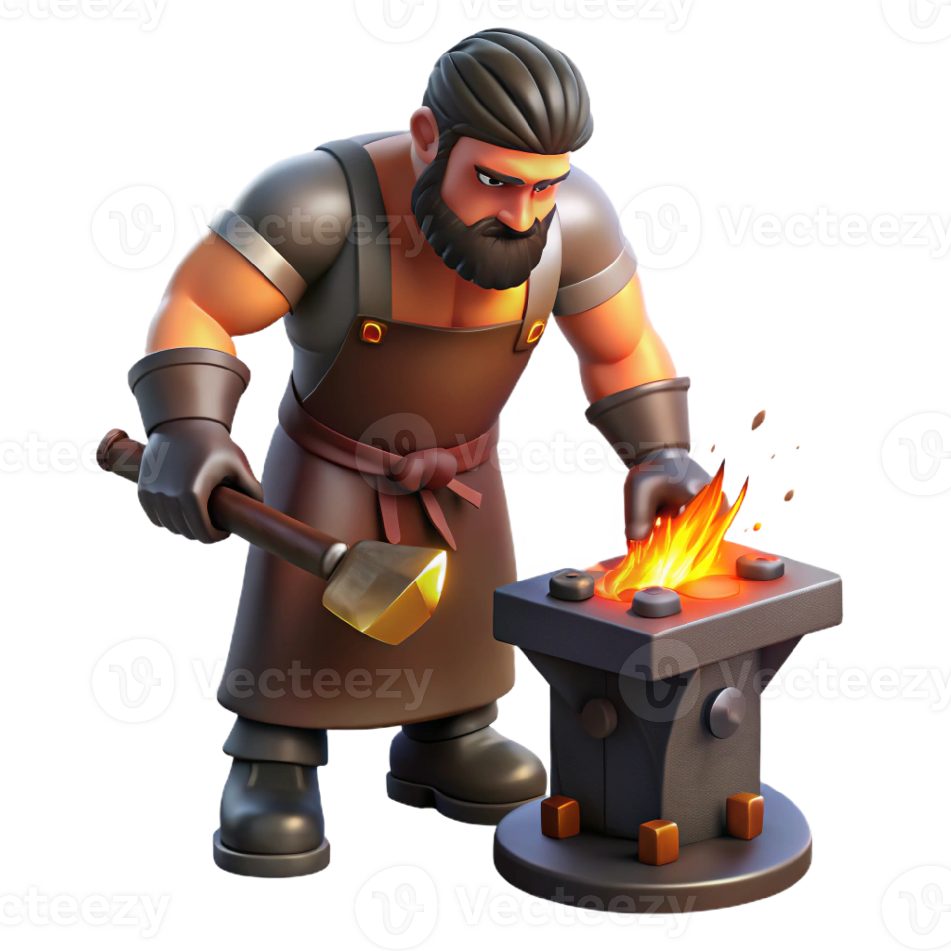 stunning traditional An imposing cyclops blacksmith forging a weapon in his fiery forge, gritty ...