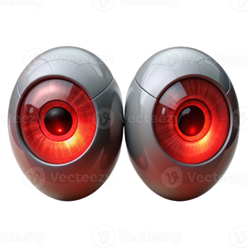 dramatic creative A pair of cyborg eyes staring intensely, glowing red irises, cyberpunk ...