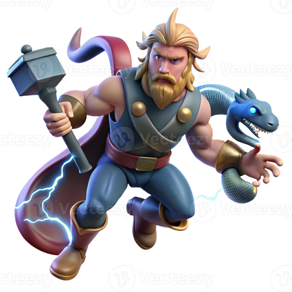 Beautiful Contemporary Thor Battling The Midgard Serpent In A Raging Thunderstorm Lightning