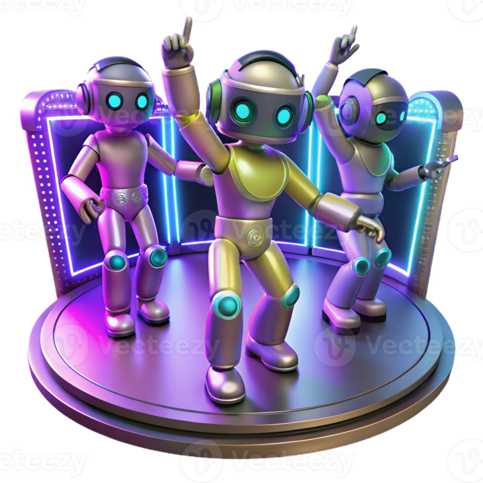beautiful abstract A group of robots dancing in a nightclub, vibrant, neon lighting, cyberpunk ...