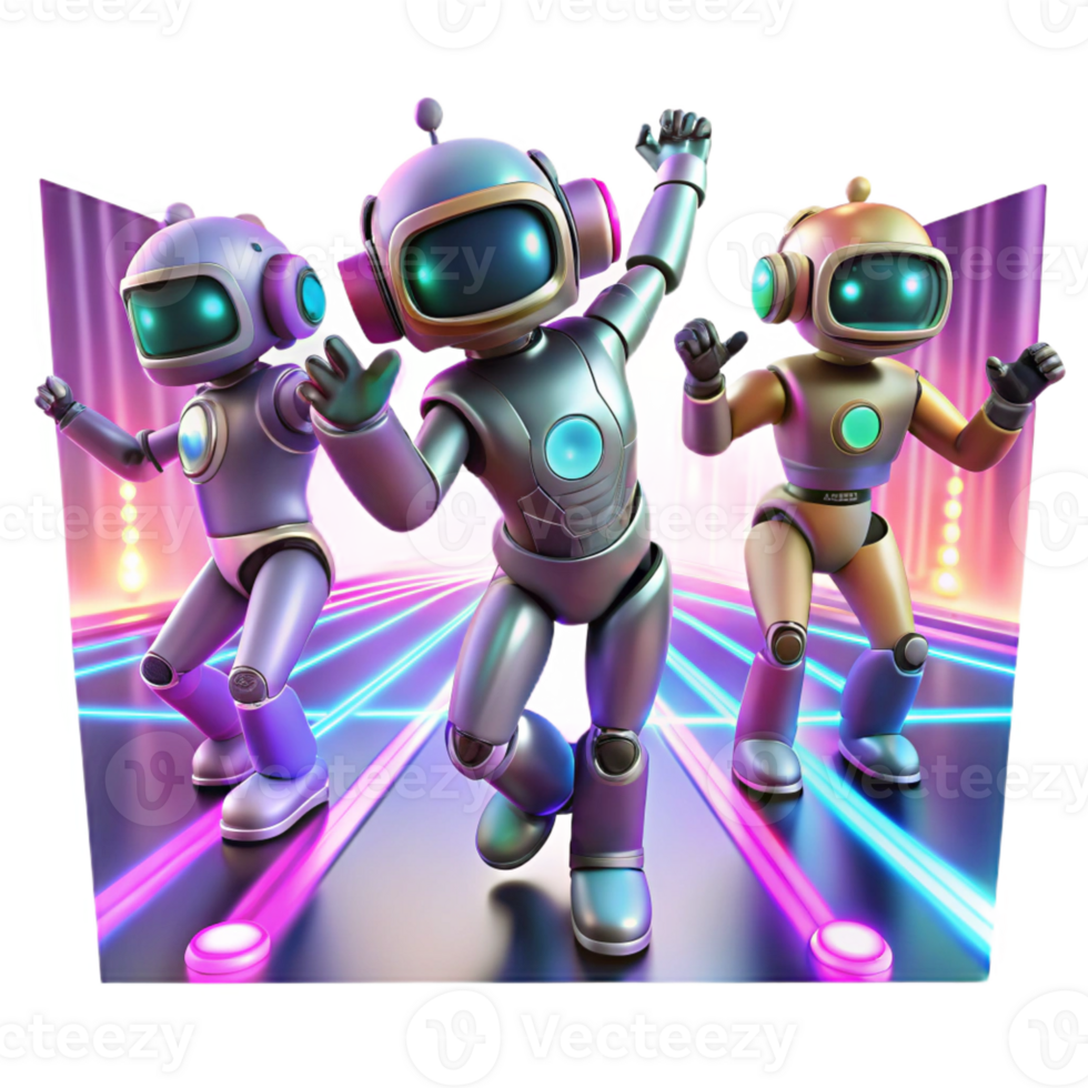 stunning rustic A group of robots dancing in a nightclub, vibrant, neon lighting, cyberpunk ...