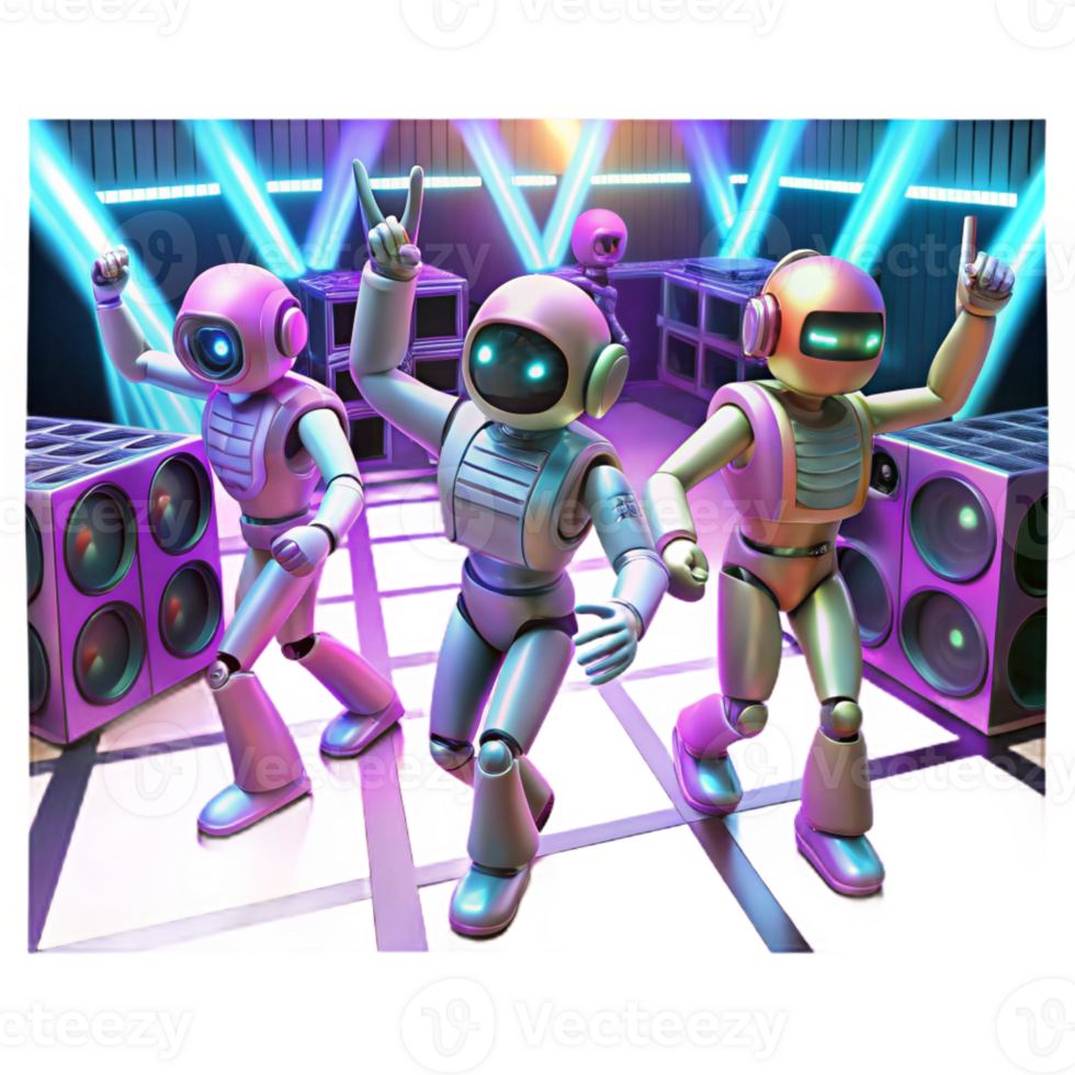 impressive creative A group of robots dancing in a nightclub, vibrant, neon lighting, cyberpunk ...