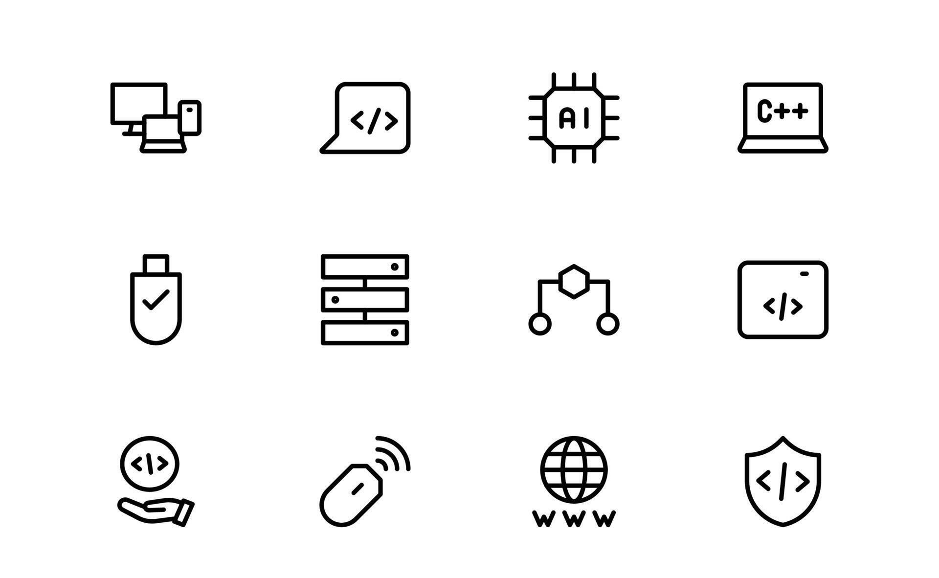 Customizable Coding and Programming Icons. Graphics for Design Systems ...
